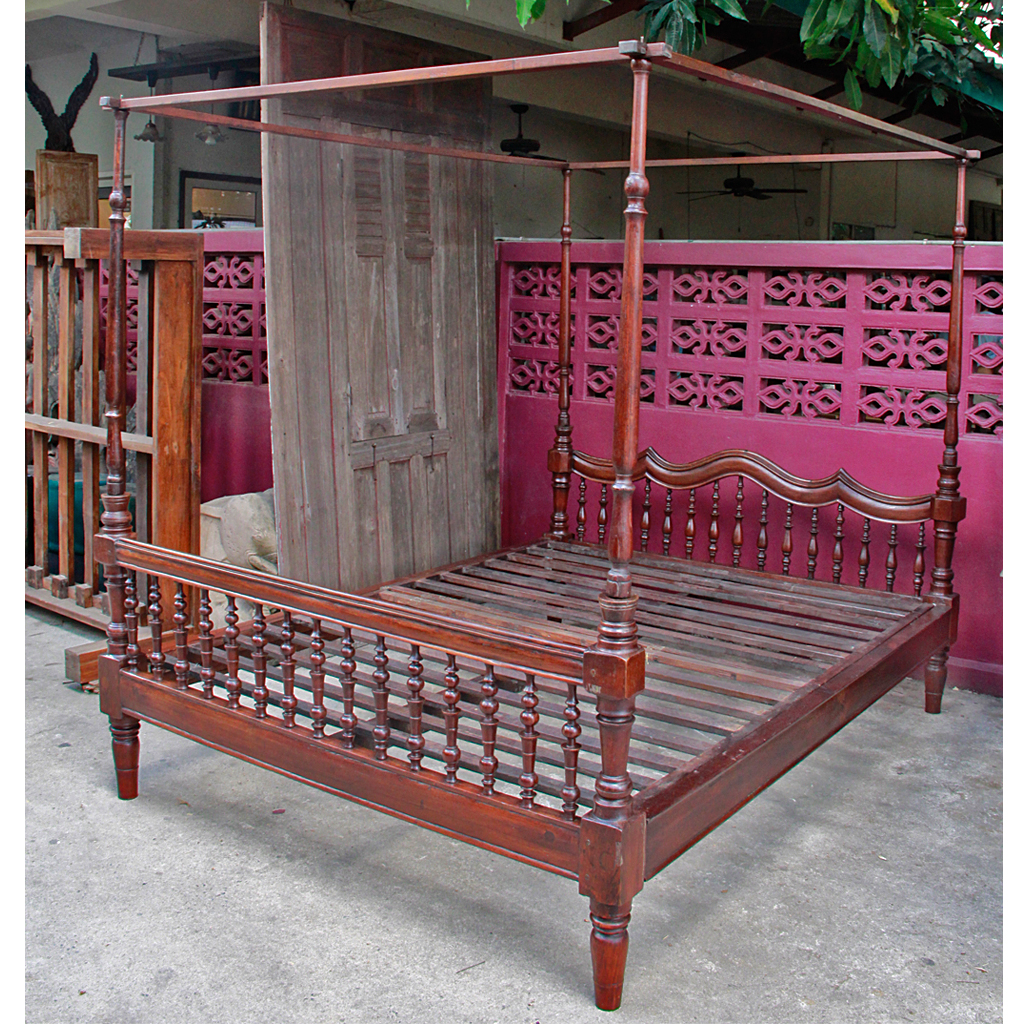 Antique Colonial Burmese Four-Poster Teak Bed